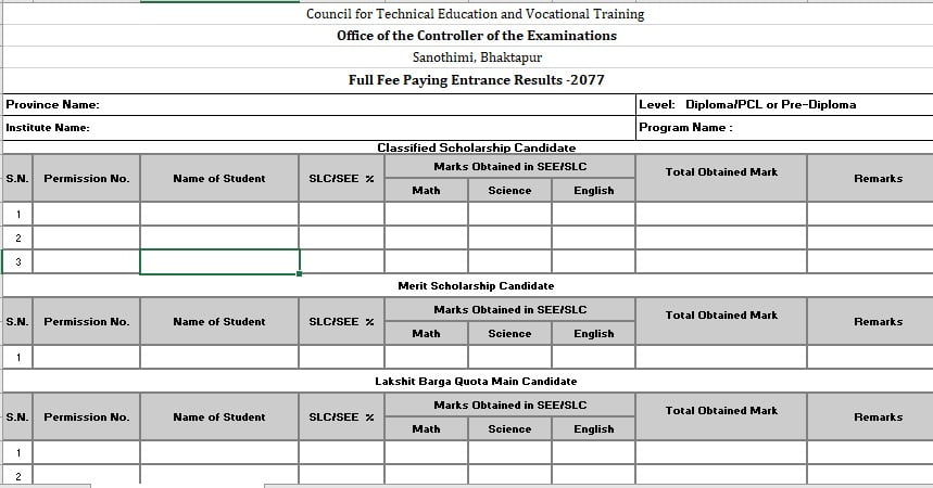 CTEVT Full Paying Entrance Result 2077 Submission Format For Diploma ...